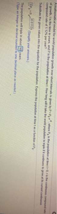 Solved A mathematical model for world population growth over | Chegg.com