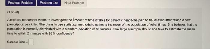 Solved Previous Probler Problem List Next Problem (1 point) | Chegg.com