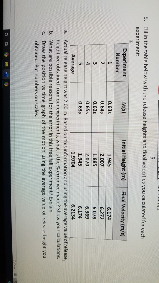 Solved w -1/3 5 5. Fill in the table below with the release | Chegg.com