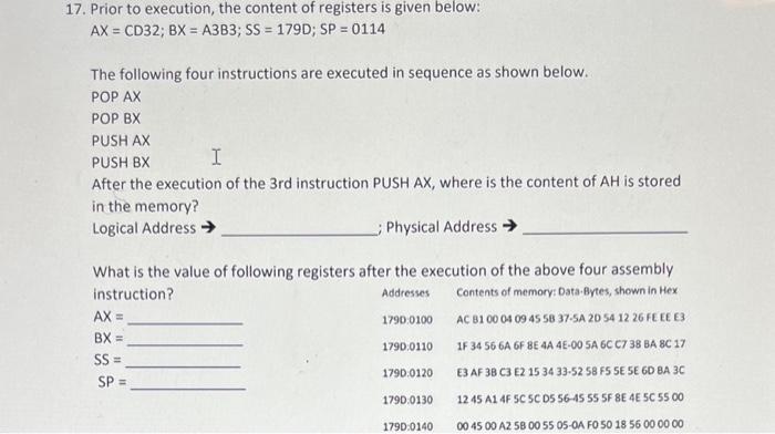 Solved 7. Prior to execution, the content of registers is | Chegg.com
