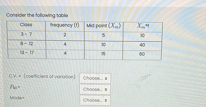 Solved Consider the following table C.V. = (coefficient of | Chegg.com