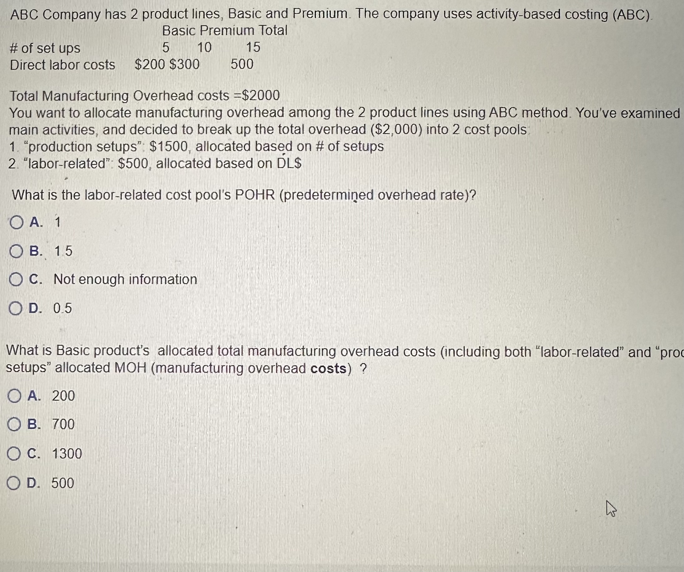 Solved ABC Company has 2 product lines, Basic and Premium. | Chegg.com Solved ABC Company has 2 product lines, Basic and Premium. | Chegg.com