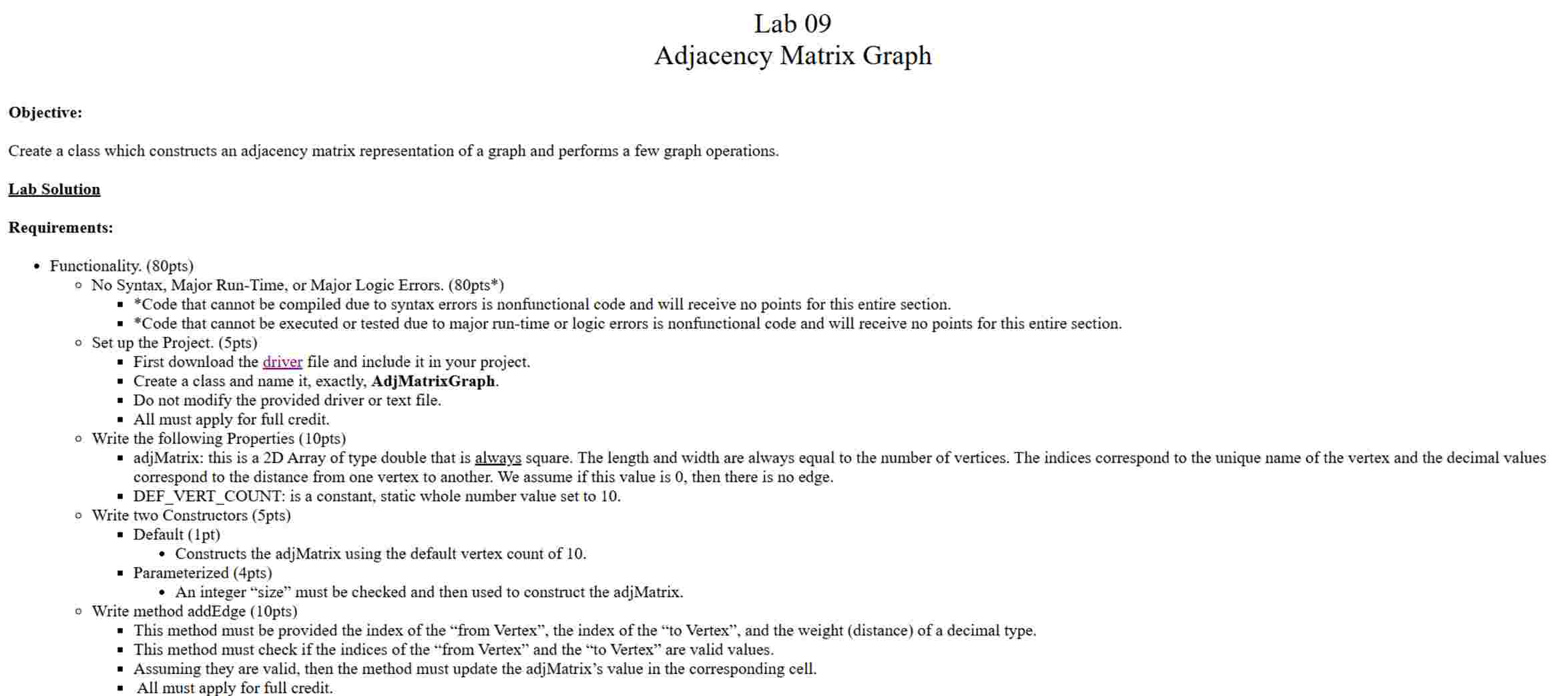 Solved Create a class which constructs an adjacency matrix | Chegg.com