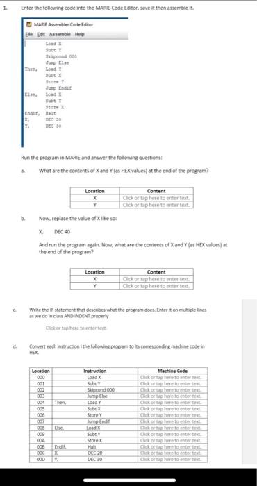 Solved MARIE Simulator Homework Assignment Directions: | Chegg.com