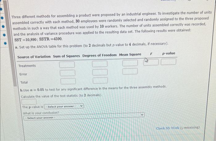 Solved Three different methods for assembling a product were | Chegg.com