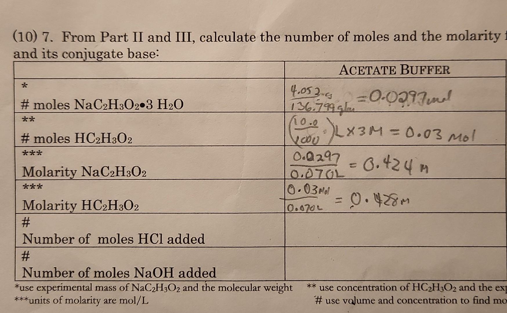 Solved (10) 7. From Part II and III, calculate the number of | Chegg.com