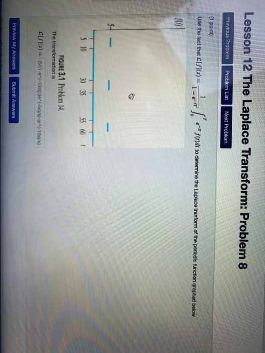 Solved Lesson 12 The Laplace Transform: Problem 8 Previous | Chegg.com