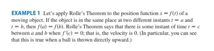 Solved EXAMPLE 1 Let's apply Rolle's Theorem to the position | Chegg.com