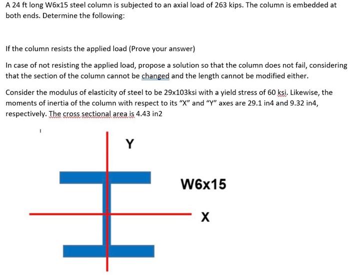 Solved A 24 ft long W6x15 steel column is subjected to an | Chegg.com