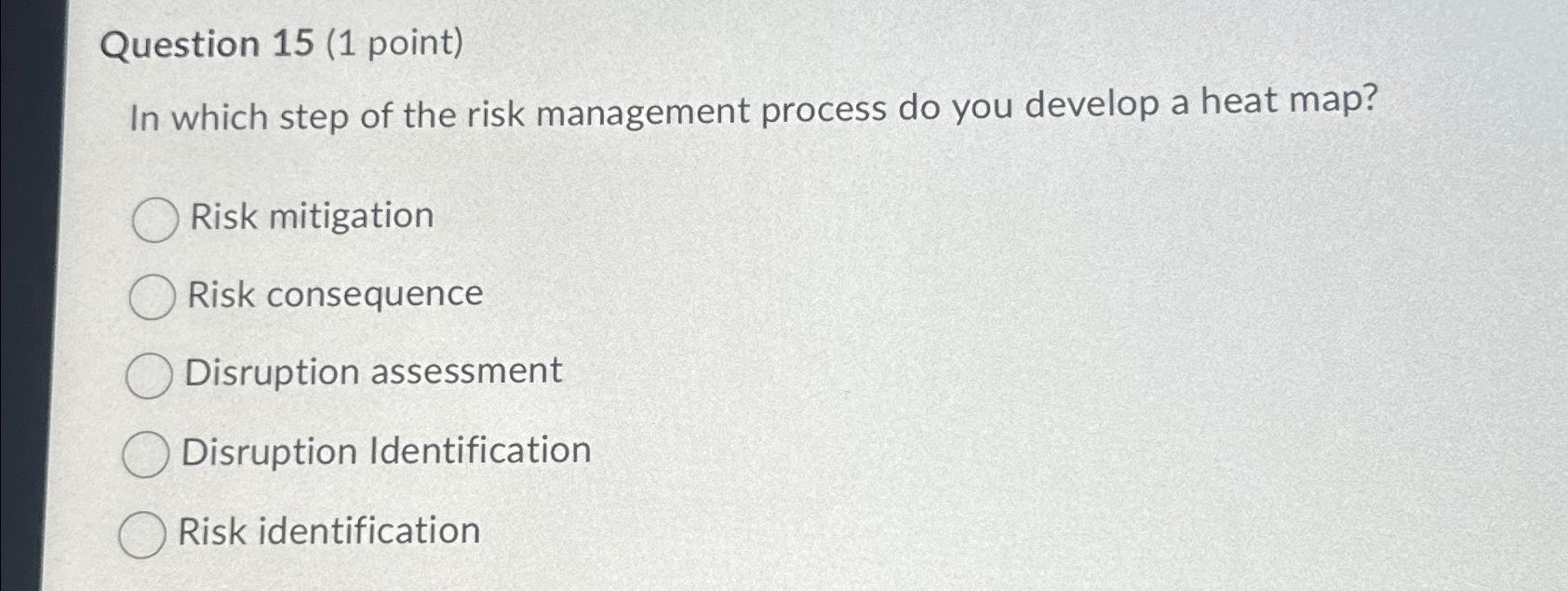 Solved Question 15 (1 ﻿point)In which step of the risk | Chegg.com