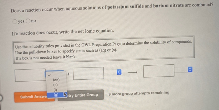 Solved Does a reaction occur when aqueous solutions of | Chegg.com