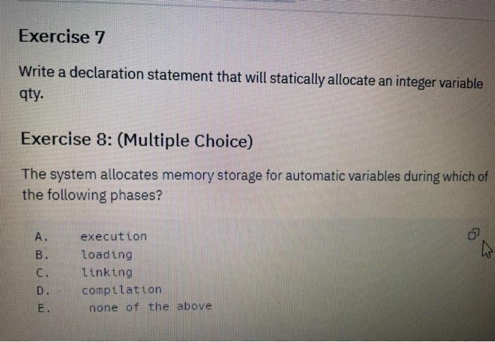 Solved Exercise 7 Write a declaration statement that will | Chegg.com