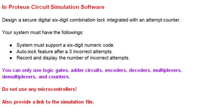 Solved In Proteus Circuit Simulation SoftwareDesign a secure | Chegg.com