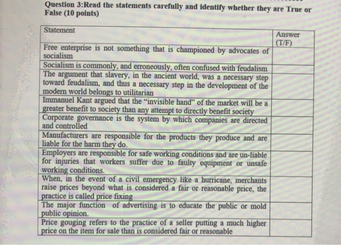 Question 3:Read the statements carefully and identify | Chegg.com