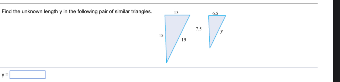 Solved Find the unknown length y ﻿in the following pair of | Chegg.com