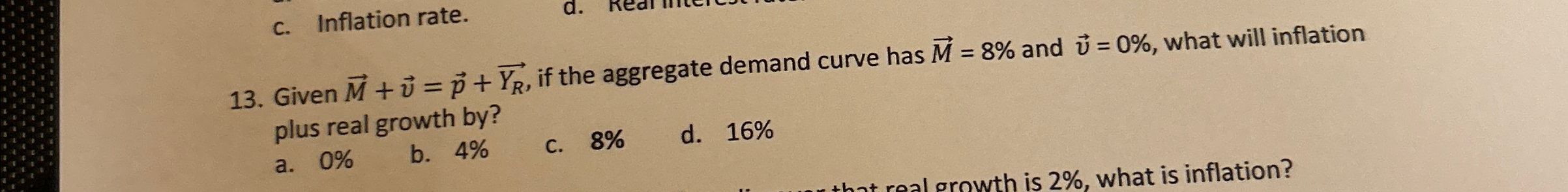 Solved Given vec(M)+vec(v)=vec(p)+vec(YR), ﻿if the aggregate | Chegg.com