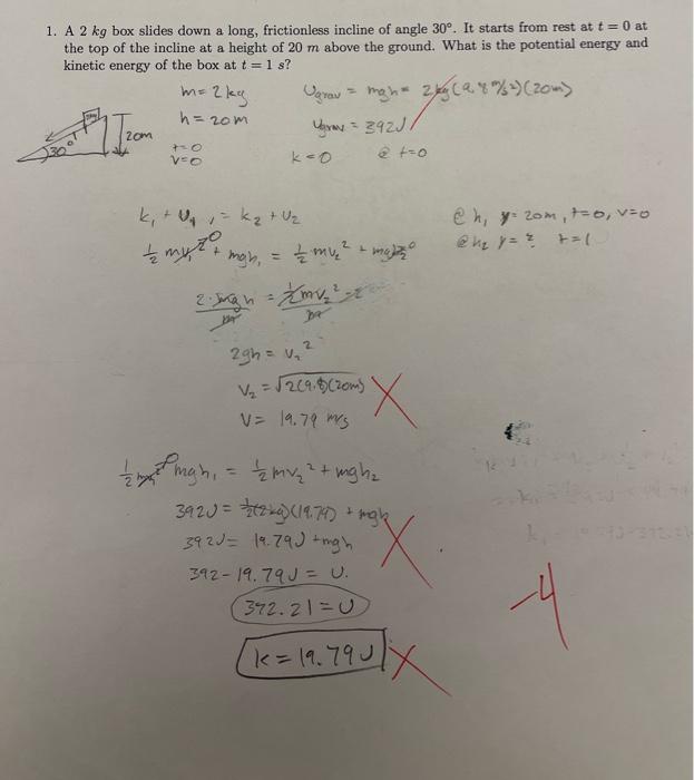 Solved 1. A 2 kg box slides down a long, frictionless | Chegg.com