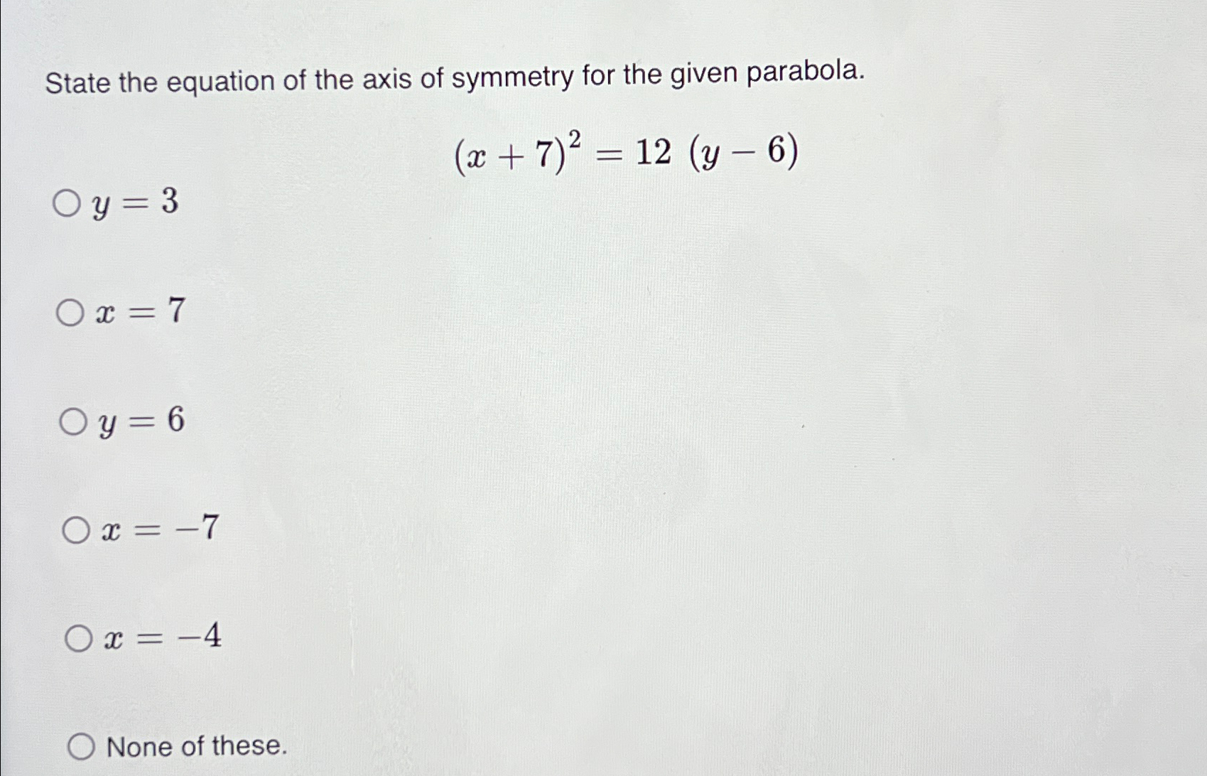 Solved State the equation of the axis of symmetry for the | Chegg.com
