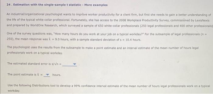 Solved 24. Estimation with the single-sample t statistic - | Chegg.com