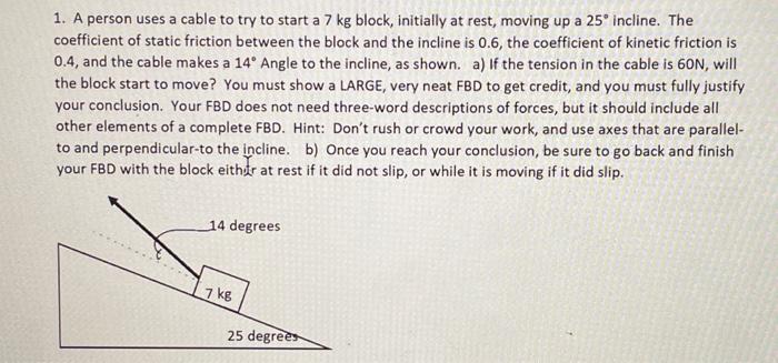 Solved 1. A person uses a cable to try to start a 7 kg | Chegg.com