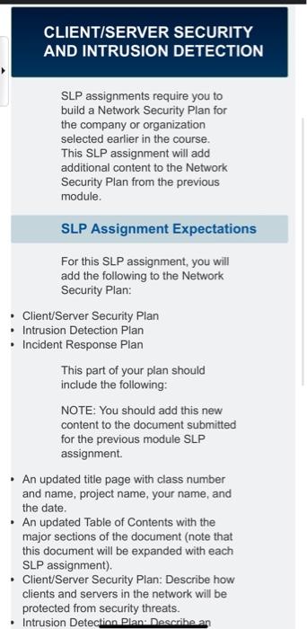 Solved CLIENT/SERVER SECURITY AND INTRUSION DETECTION SLP | Chegg.com