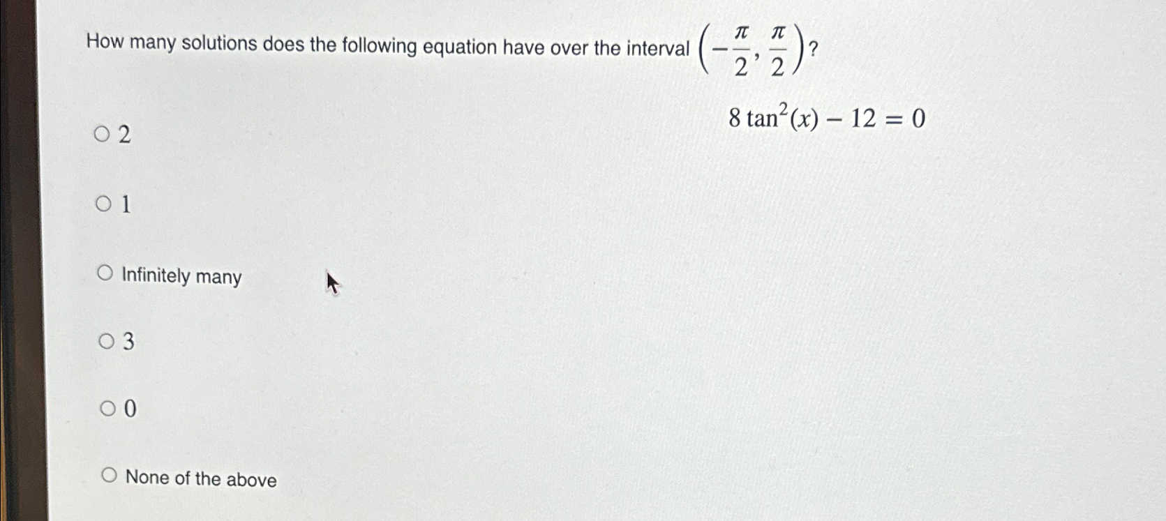 Solved How many solutions does the following equation have | Chegg.com
