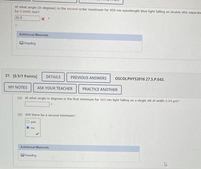Solved At what angle in degrees) is the second-order maximum | Chegg.com