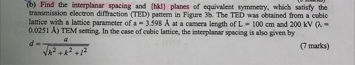 Solved (b) Find the interplanar spacing and \{hkl\} planes | Chegg.com