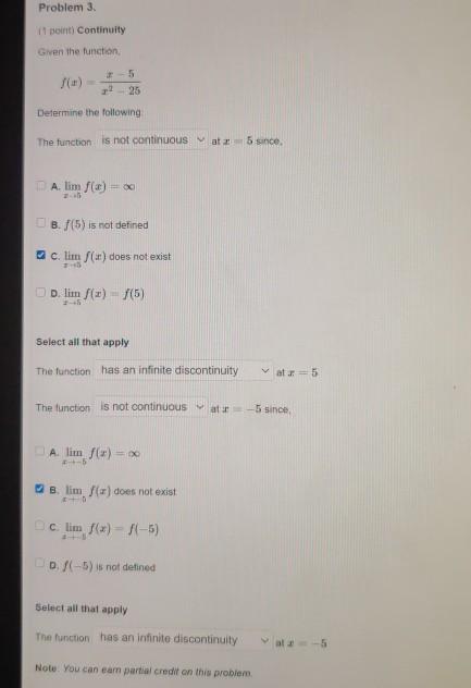 Solved Problem 3. It point) Continuity Given the function | Chegg.com