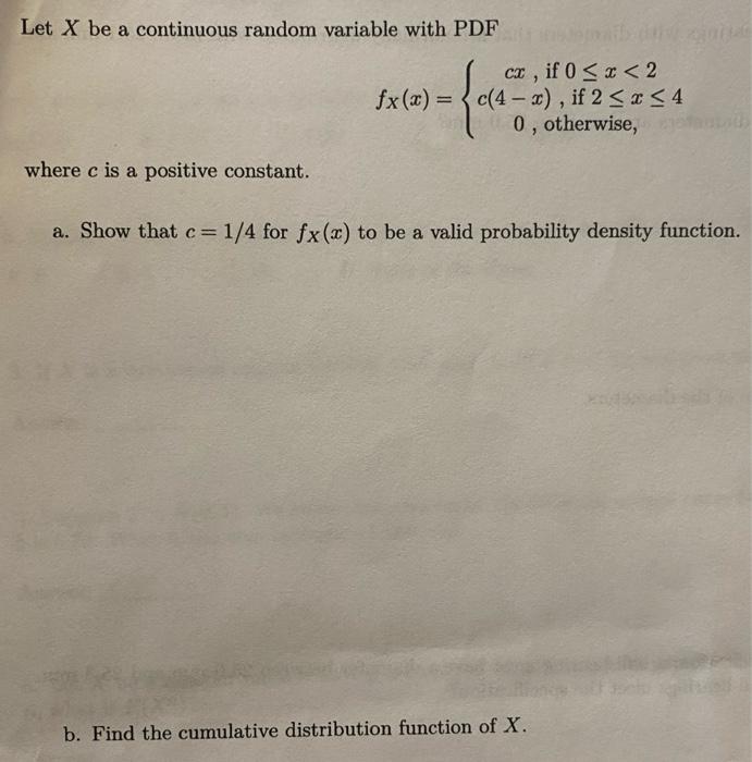Solved Let X be a continuous random variable with PDF | Chegg.com