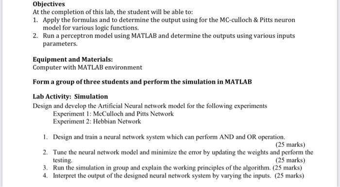 Solved Objectives At the completion of this lab, the student | Chegg.com