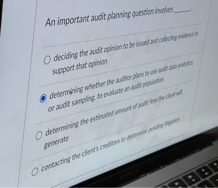 Solved An important audit planning question involves | Chegg.com