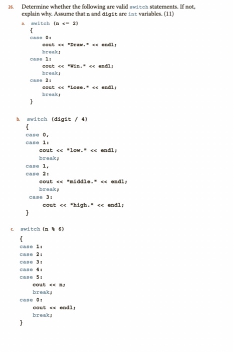 Solved 26. Determine whether the following are valid switch | Chegg.com