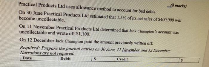 Solved Practical Products Ltd uses allowance method to | Chegg.com