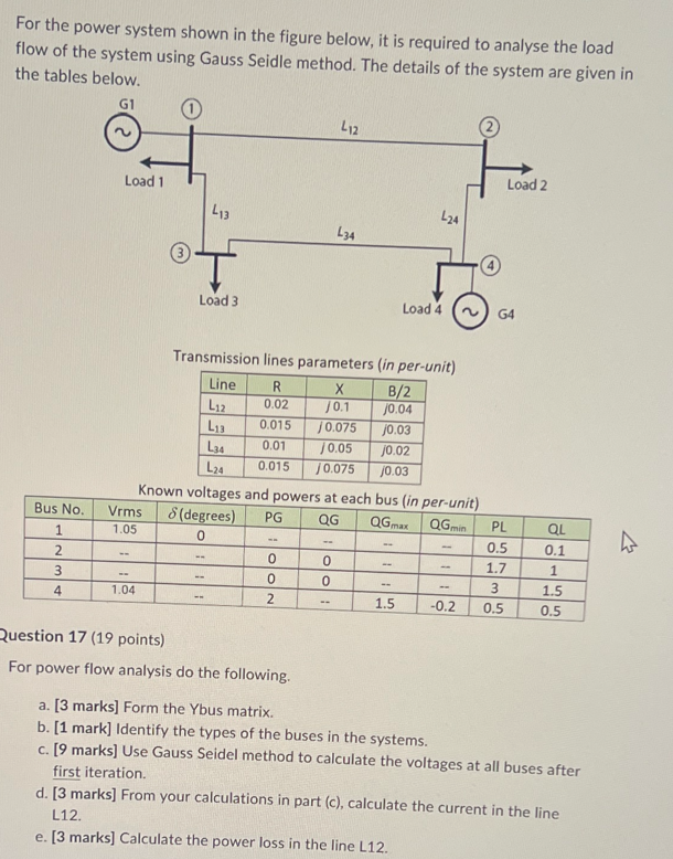 Solved For the power system shown in the figure below, it is | Chegg.com