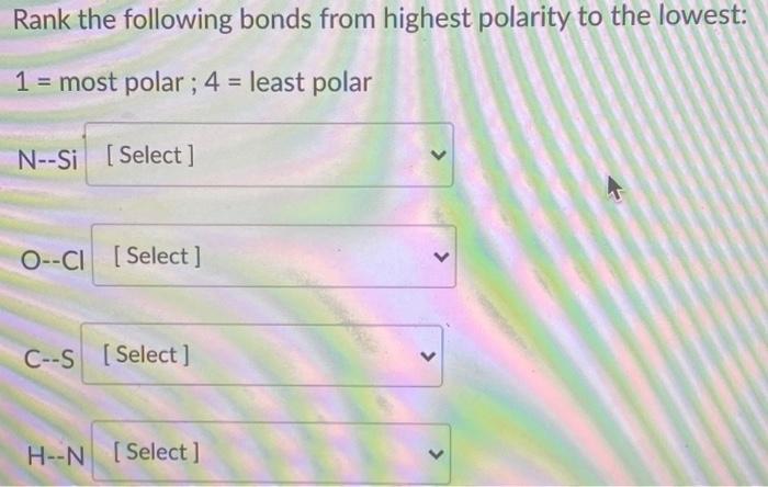 Solved Rank the following bonds from highest polarity to the | Chegg.com