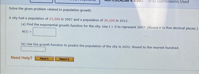 Solved Solve the given problem related to population growth. | Chegg.com