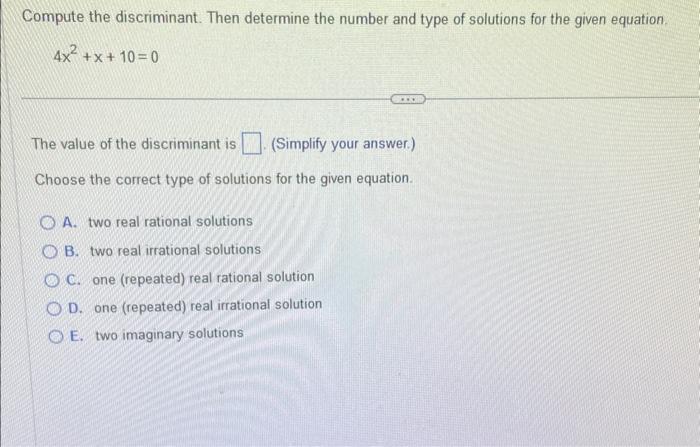 Solved Compute the discriminant. Then determine the number | Chegg.com