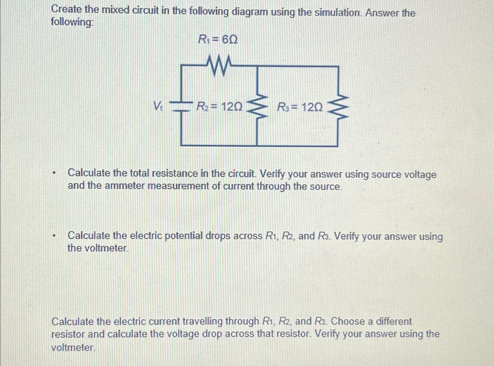Solved Create the mixed circuit in the following diagram | Chegg.com
