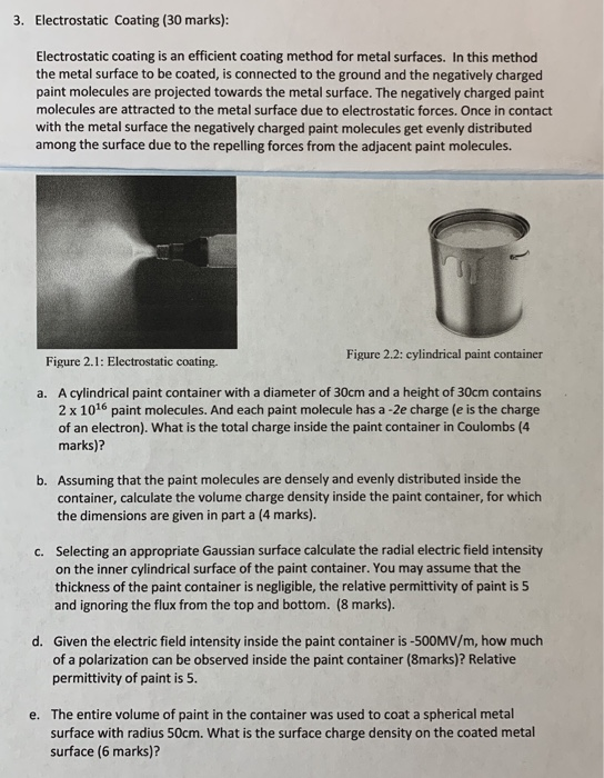 Solved 3. Electrostatic Coating (30 marks): Electrostatic | Chegg.com