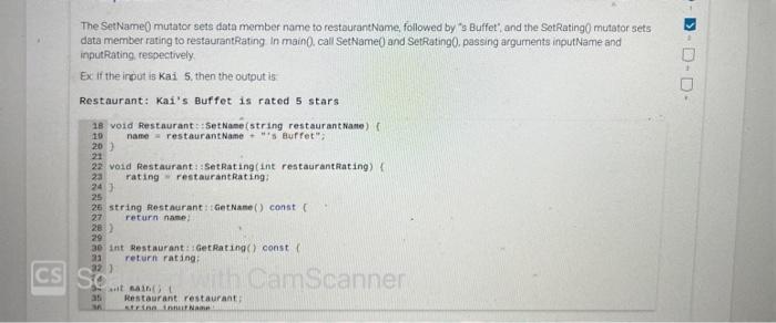Solved The SetName0 mutator sets data member name to | Chegg.com