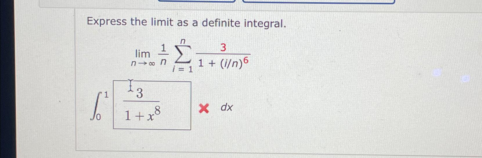Solved Express the limit as a definite | Chegg.com