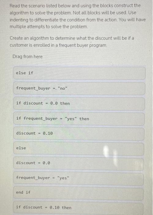 Solved Read the scenario listed below and using the blocks | Chegg.com