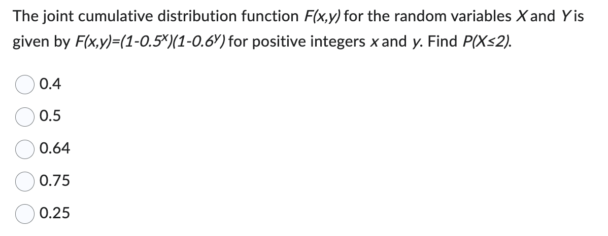 Solved The joint cumulative distribution function F(x,y) | Chegg.com