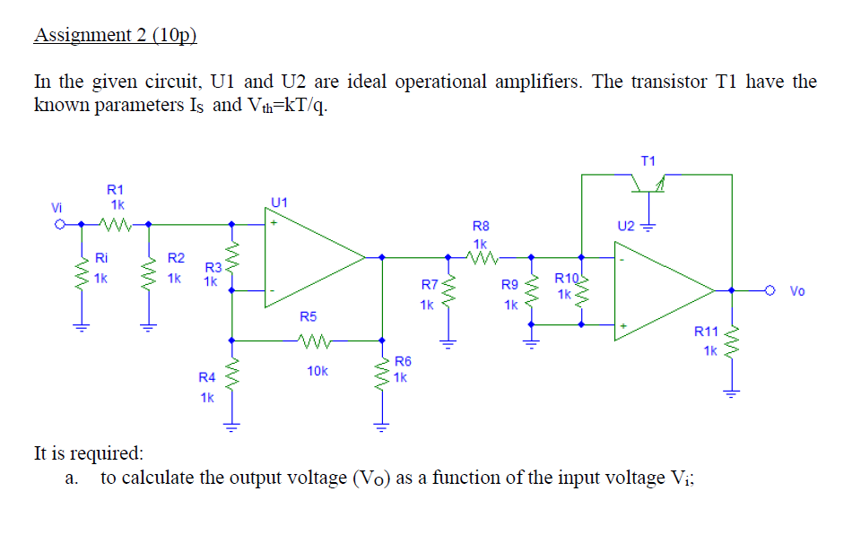 Solved Assignment 2(10p)In ﻿the given circuit, U1 ﻿and U2 | Chegg.com