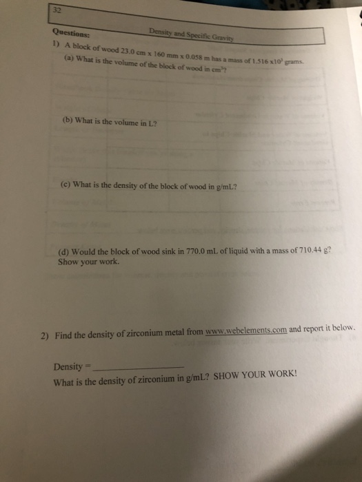 Solved 32 Density and Specific Gravity Questions: block of | Chegg.com