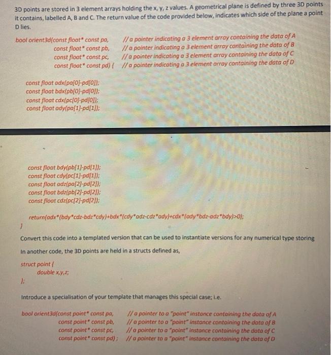 Solved 30 points are stored in 3 element arrays holding the | Chegg.com