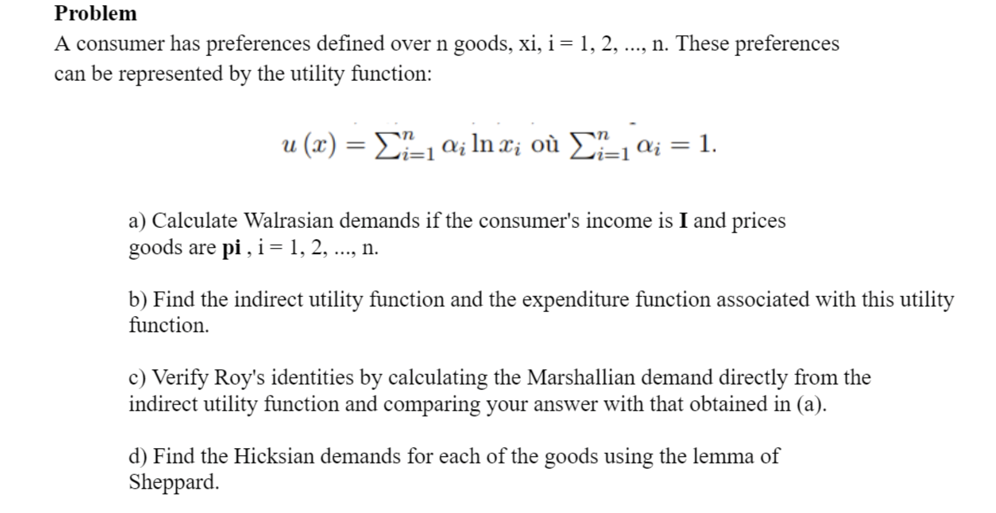 Solved ProblemA consumer has preferences defined over n | Chegg.com