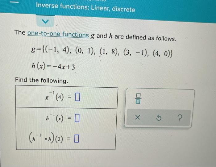 Solved - Inverse functions: Linear, discrete V The | Chegg.com