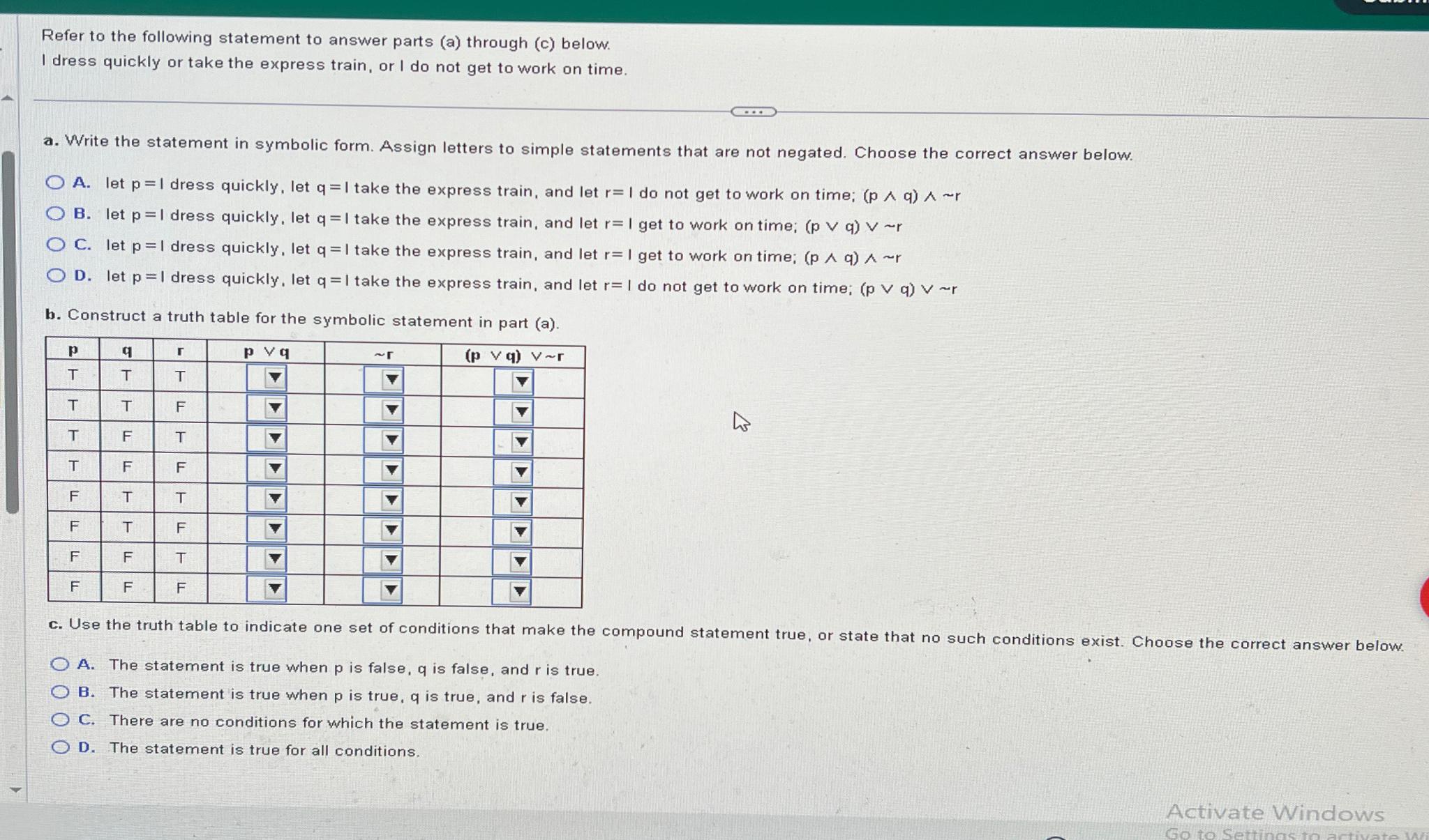 Solved Refer to the following statement to answer parts (a) | Chegg.com